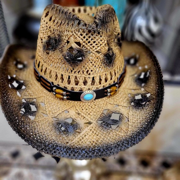 Unbranded | Accessories | Western Cowboy Hat Brown Tea Stain Straw Hat ...